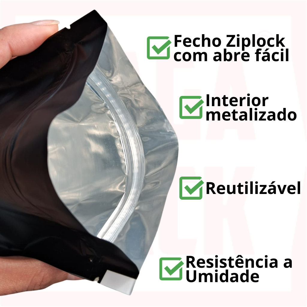 Saco Stand Up Pouch Preto Fecho Zip - 9x14 | HAGAPACK